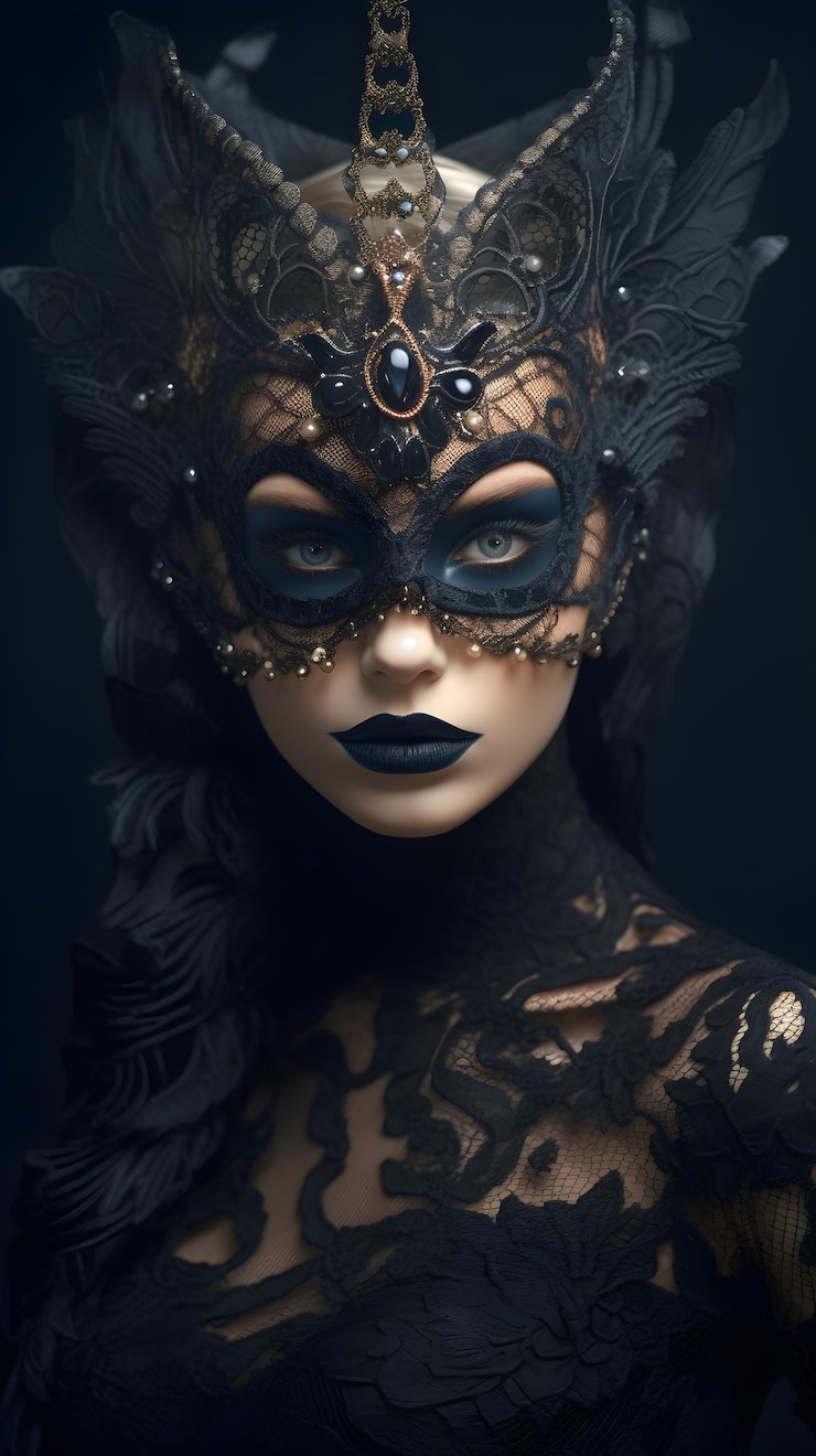 Premium Photo A Woman With Black Makeup And Black Lace On Her Face