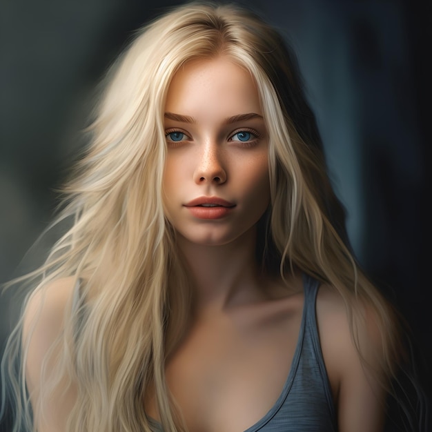 Premium Ai Image A Woman With Blonde Hair And Blue Eyes Is Looking At The Camera