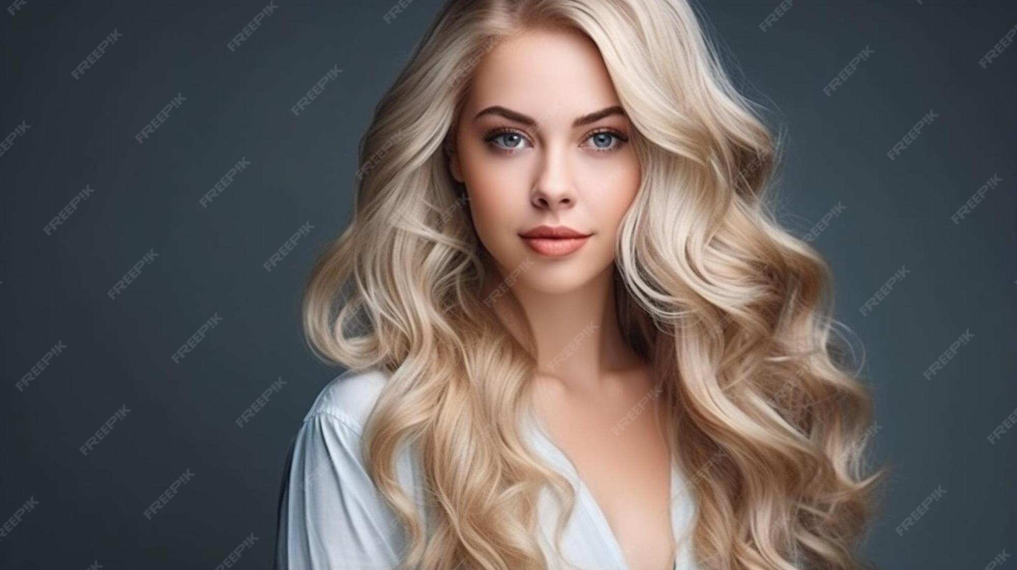Premium Photo A Woman With Blonde Hair And A Blue Eyeshadow