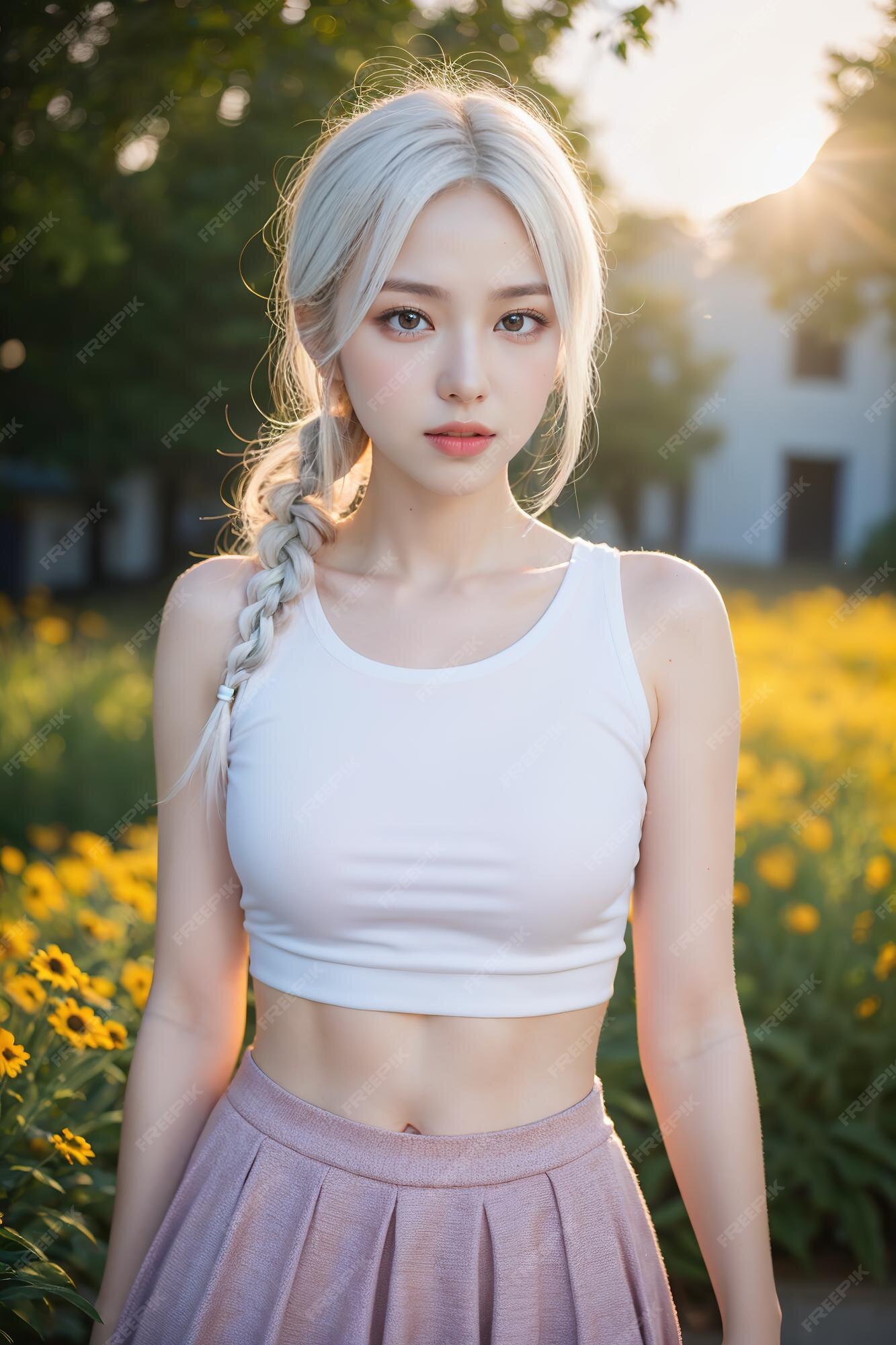 A Woman With Blonde Hair And A Braid In Her Hair Premium Ai Generated Image