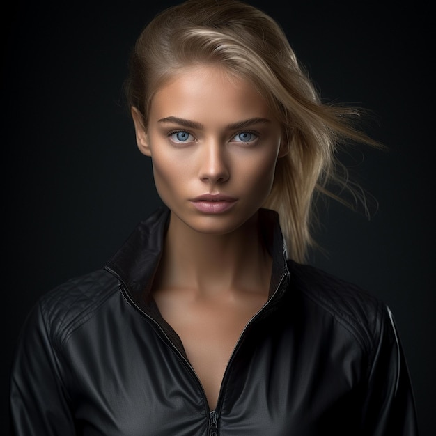 Premium Ai Image A Woman With Blonde Hair Wearing A Black Jacket With