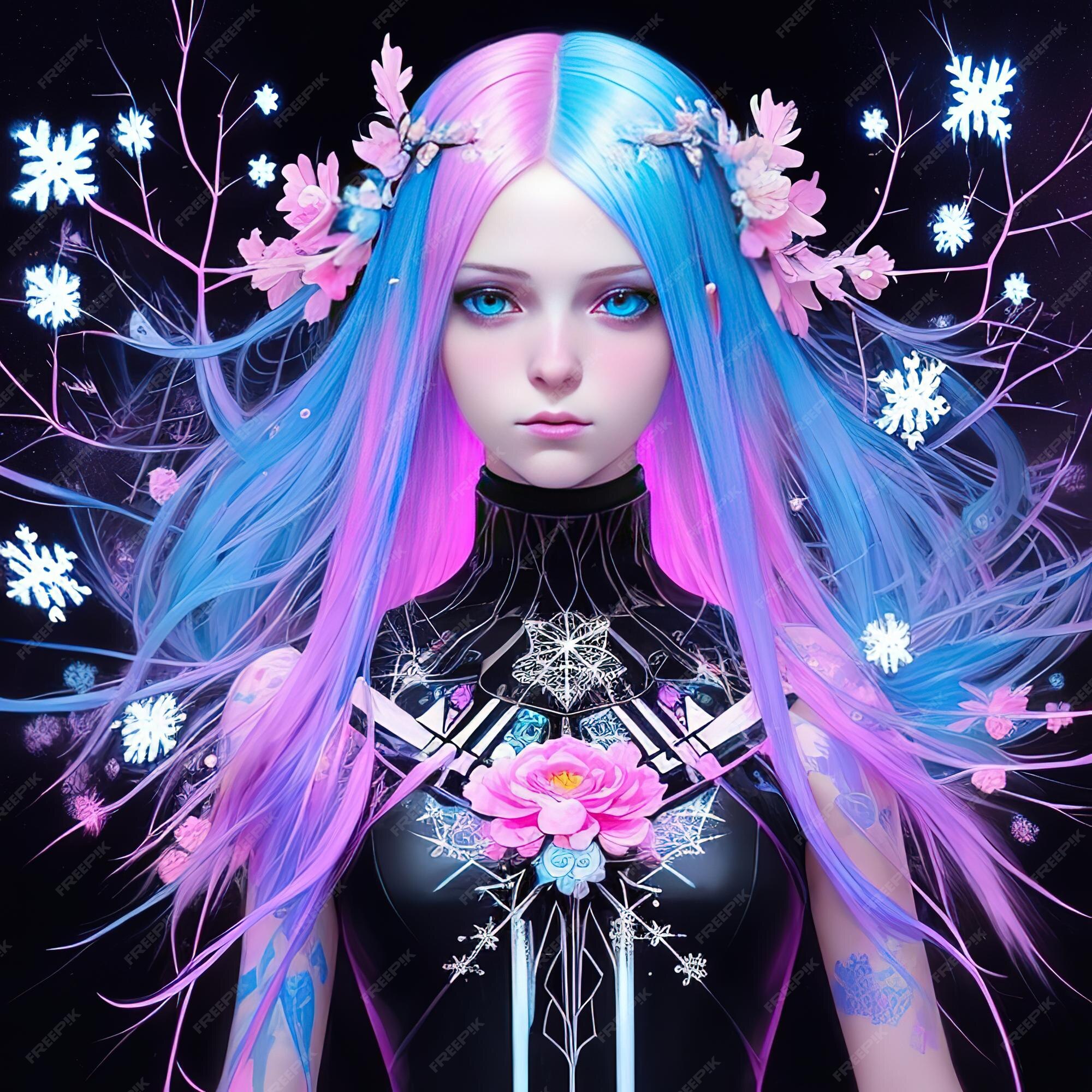 Premium Photo A Woman With Blue And Purple Hair And Pink And Purple Hair