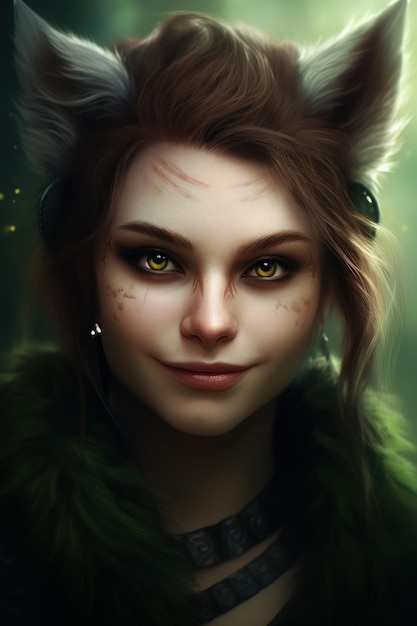 Premium AI Image | A woman with ears and cat ears Premium AI Image | A woman with ears and cat ears