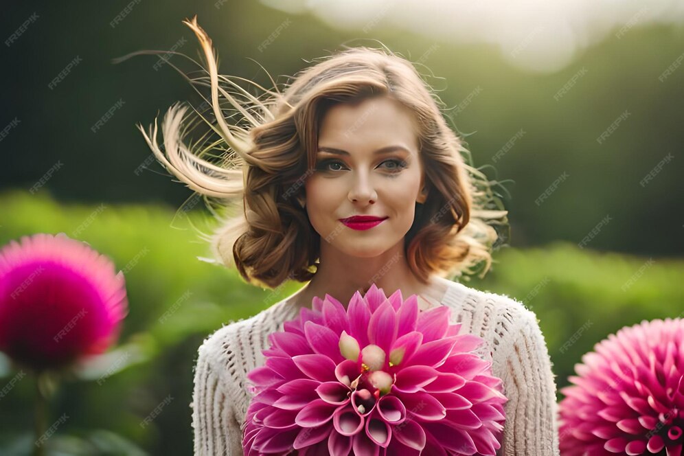 Premium Ai Image A Woman With A Flower In Her Hand
