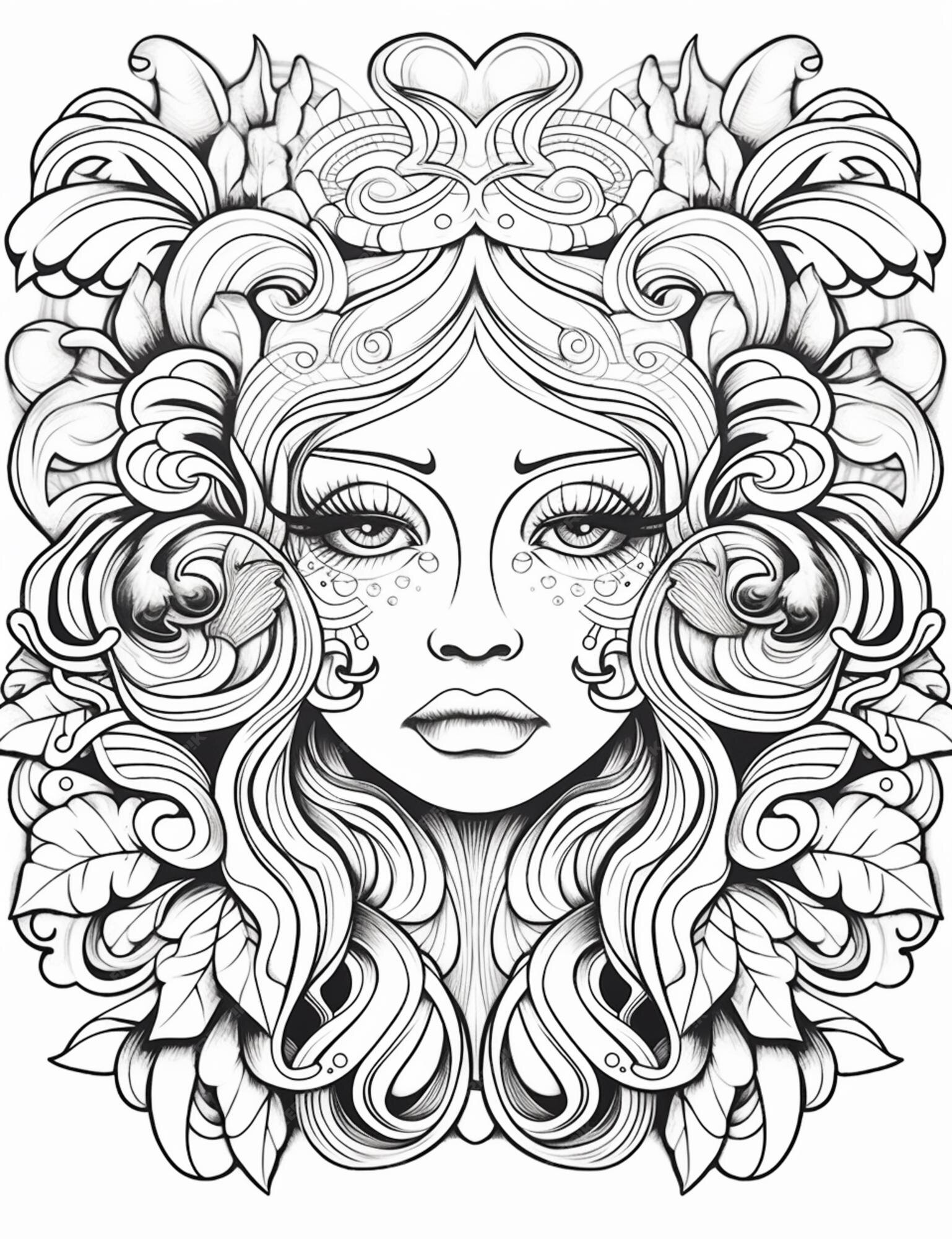 Premium AI Image | a woman with a flowered head and curls in her hair ... Premium AI Image | a woman with a flowered head and curls in her hair ...