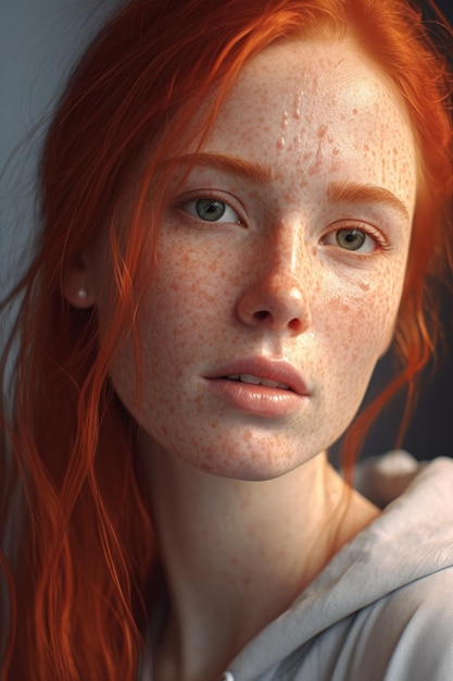 Premium Photo A Woman With Freckles And Red Hair Looks At The Camera