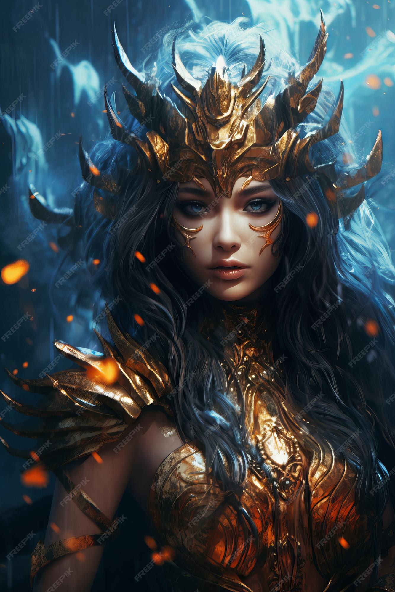 Premium Ai Image A Woman With A Golden Dragon On Her Head