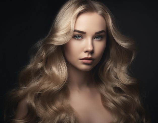 Premium Ai Image A Woman With Long Blonde Hair And Blue Eyes Looks