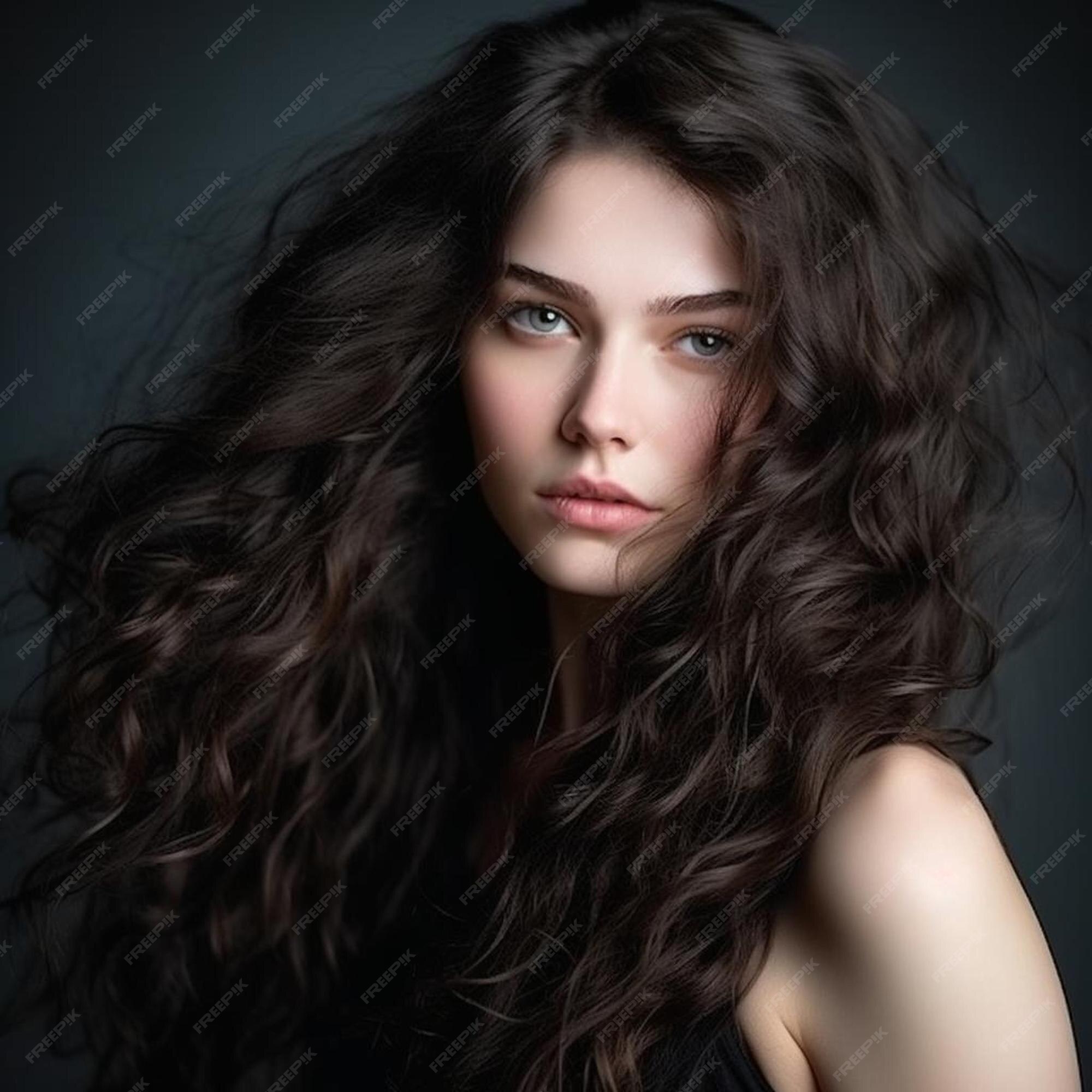 Premium Photo A Woman With Long Hair And A Black Dress With A Black