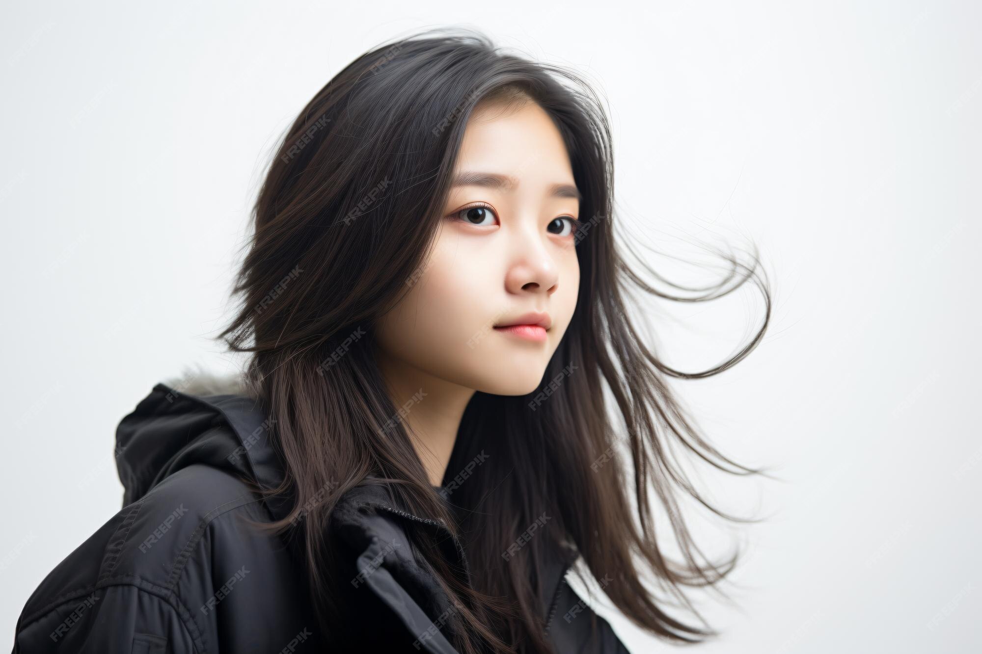 Premium Ai Image A Woman With Long Hair Wearing A Black Jacket