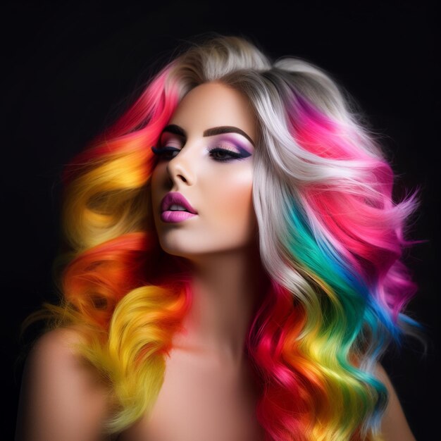 Premium Ai Image A Woman With A Rainbow Hair Style