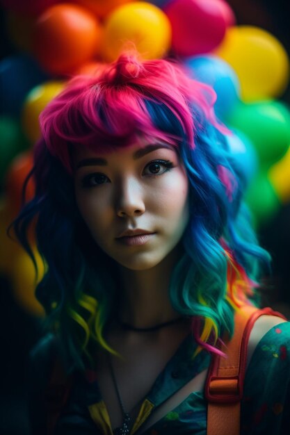 Premium Ai Image A Woman With A Rainbow Hair Style