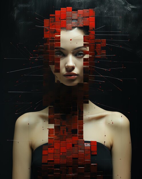 Premium Photo A Woman With A Red Face And A Red And Black Background