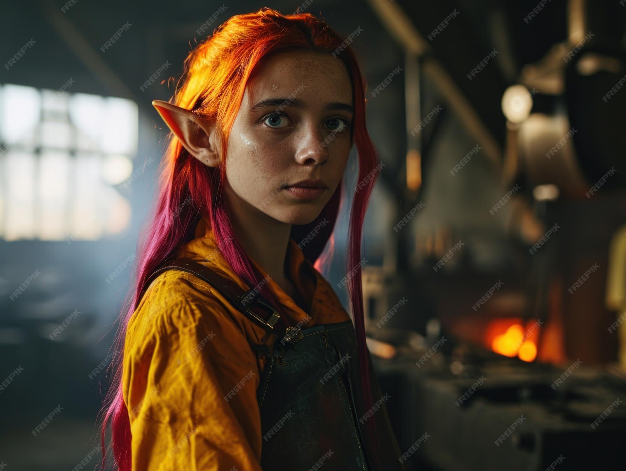 Premium Photo A Woman With Red Hair And Elf Ears