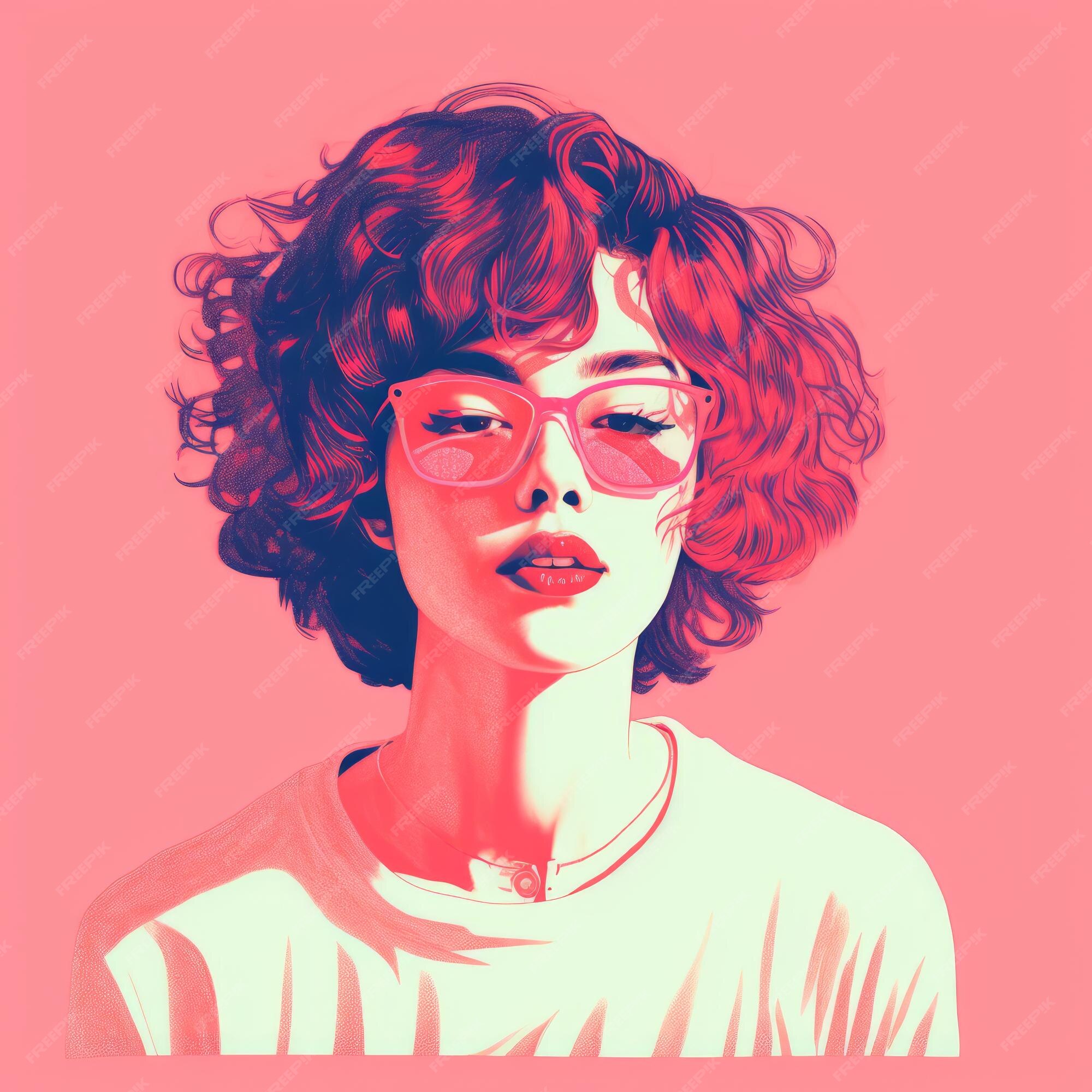 Premium Ai Image A Woman With Red Hair And Glasses On A Pink Background