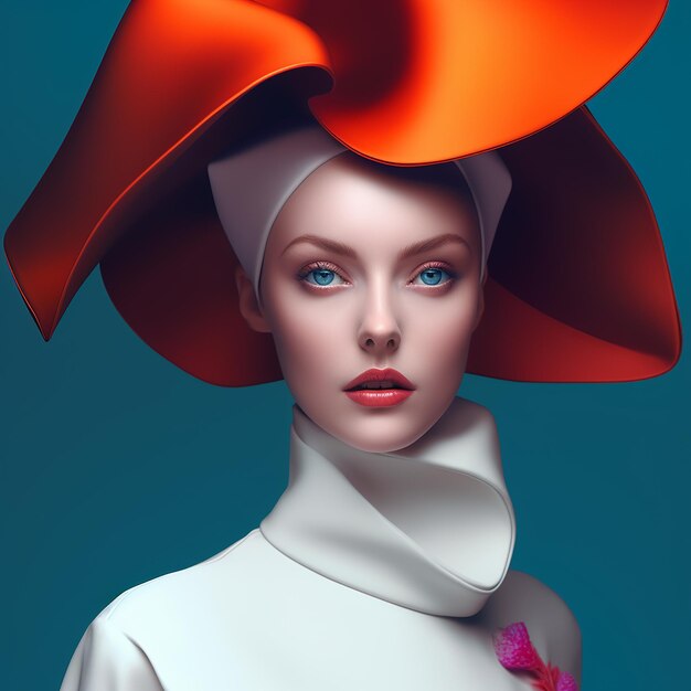 Premium Ai Image A Woman With A Red Hat And A White Dress With A Red Hat On It