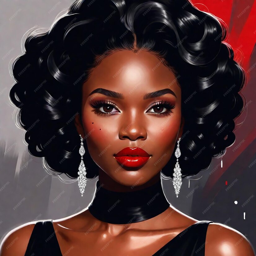 Premium Photo A Woman With A Red Lips And A Black Dress With A Red