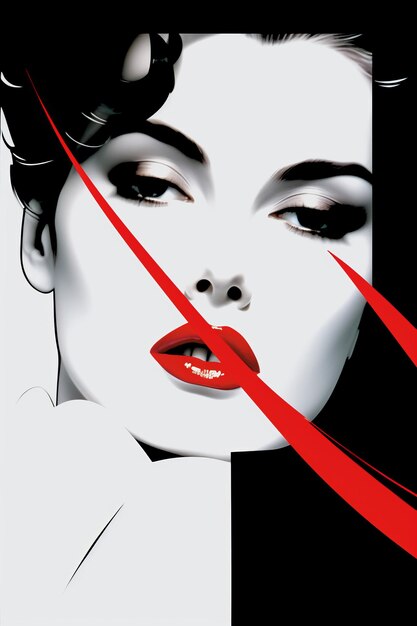 Premium Photo A Woman With Red Lips And A Black And White Background