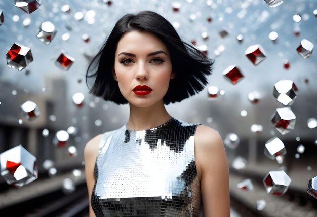 Premium Photo A Woman With A Red Lips And A Black And White Dress