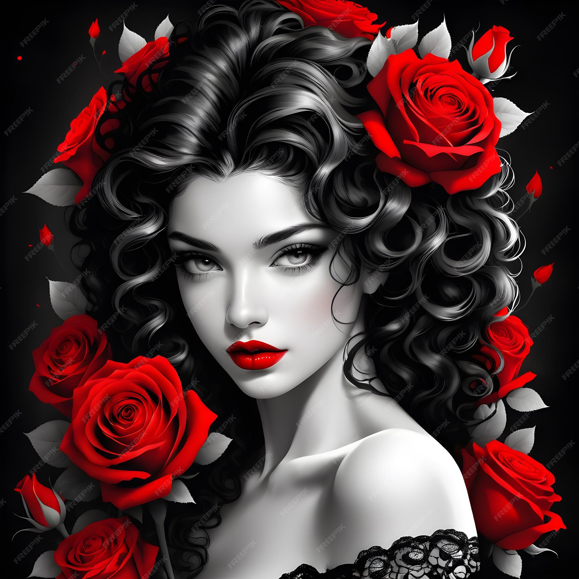 Premium Photo A Woman With A Red Lips And A Black And White Photo Of