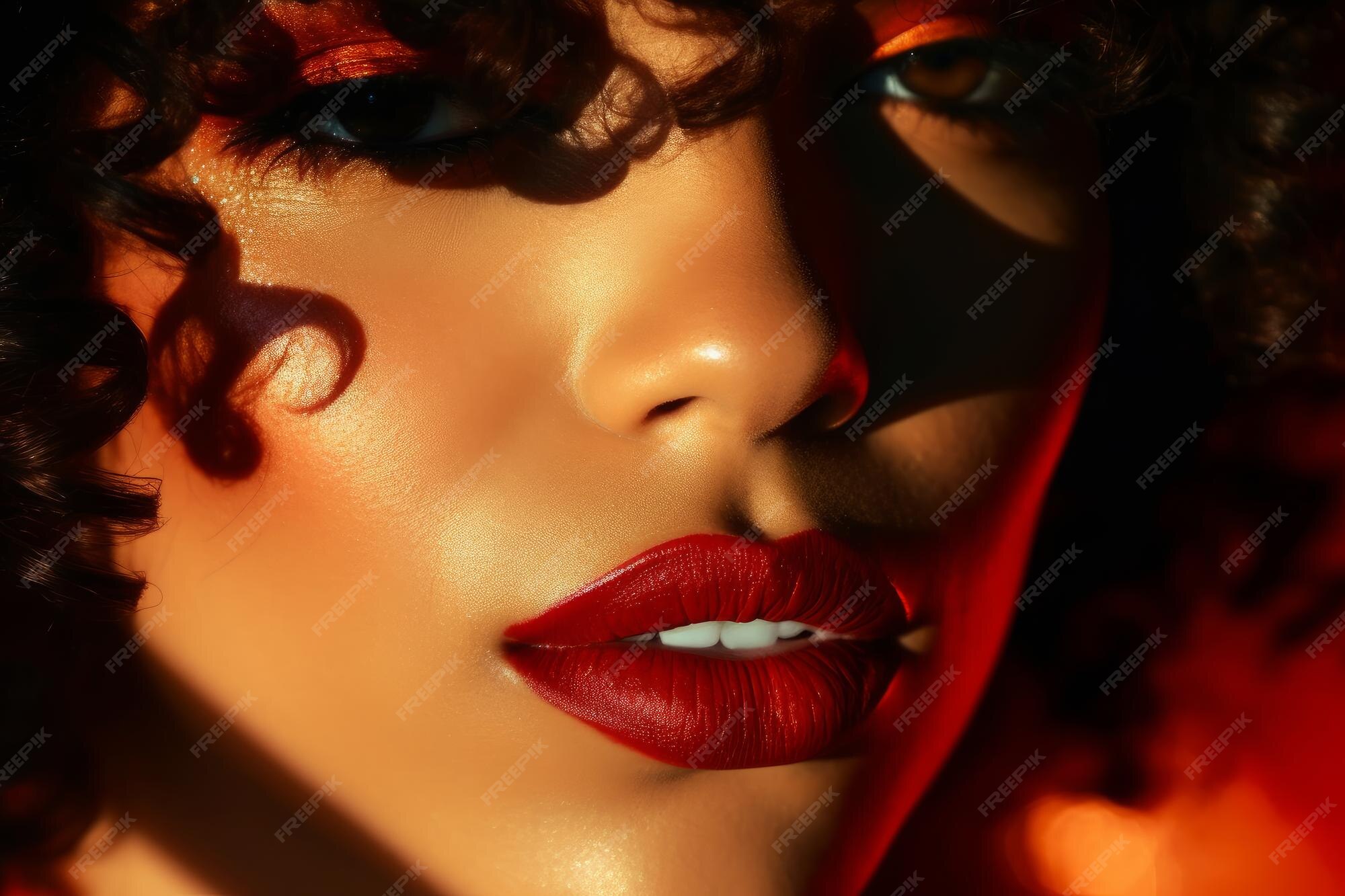 Premium Ai Image A Woman With Red Lips And Bright Red Lips