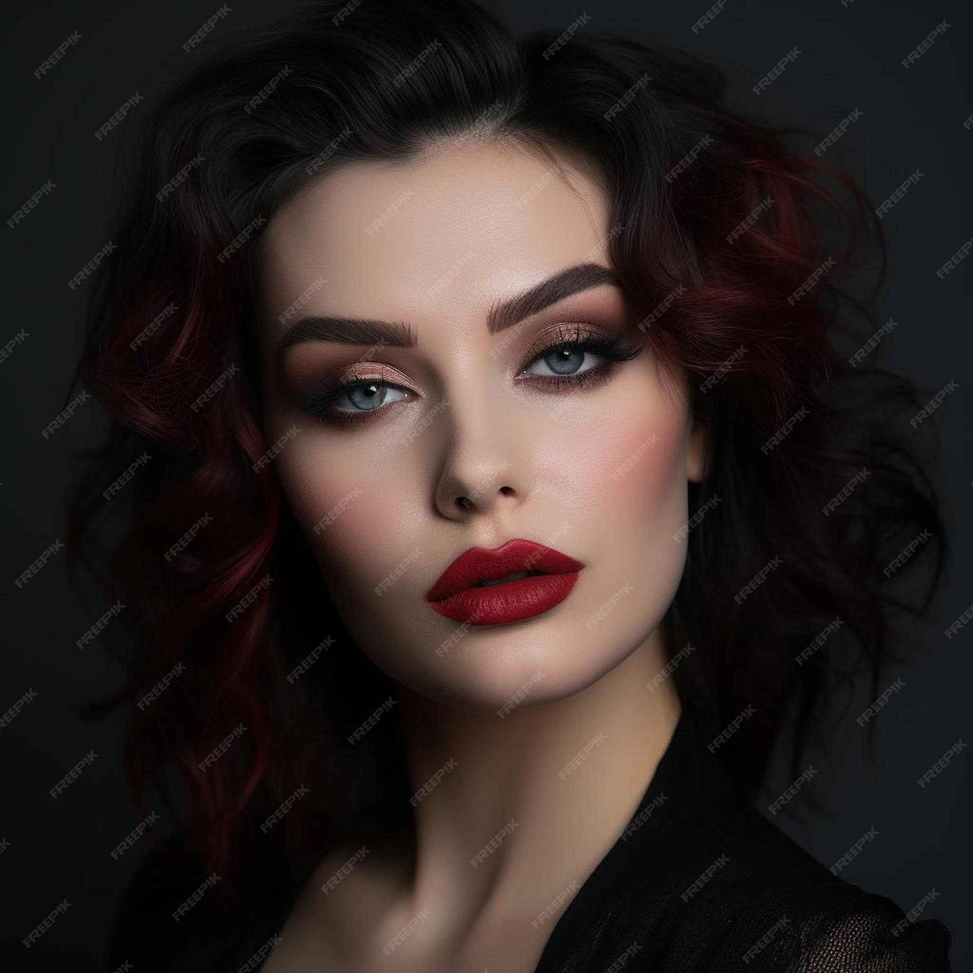 Premium Ai Image A Woman With Red Lipstick And A Black Dress With A Red Lip