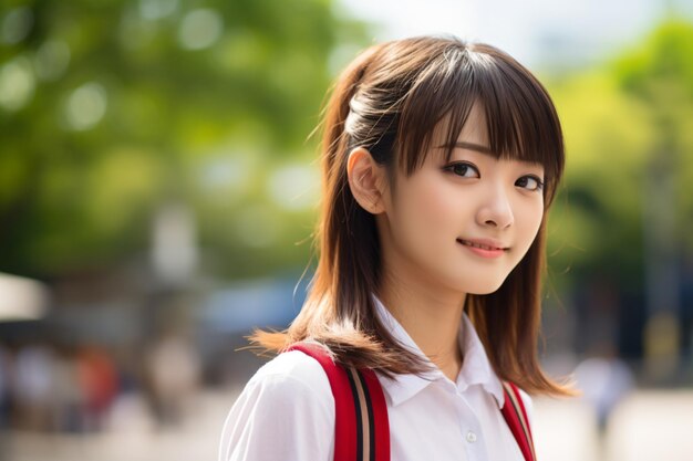 Premium Ai Image A Woman With A Red Suspender Is Looking At The Camera