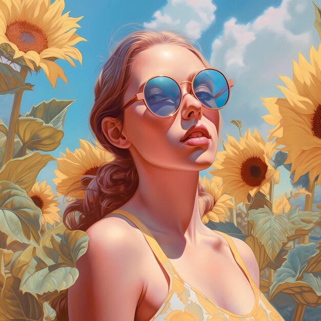 Premium Ai Image A Woman In A Yellow Tank Top And Sunglasses Stands