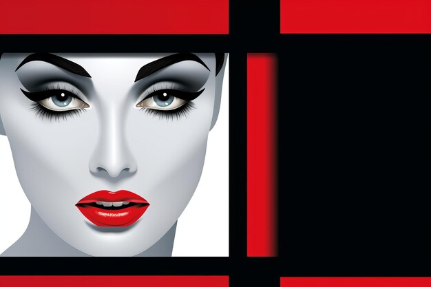 Premium Photo A Womans Face With Red Lips And Black And White Stripes