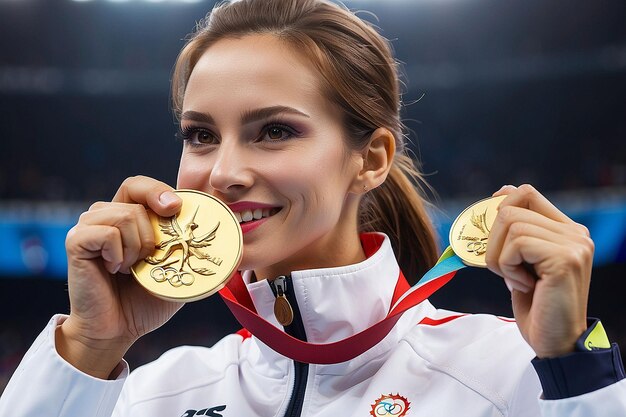 Womans Hand Raising Olympic Gold Medal in Victory | Premium AI ... Womans Hand Raising Olympic Gold Medal in Victory | Premium AI ...