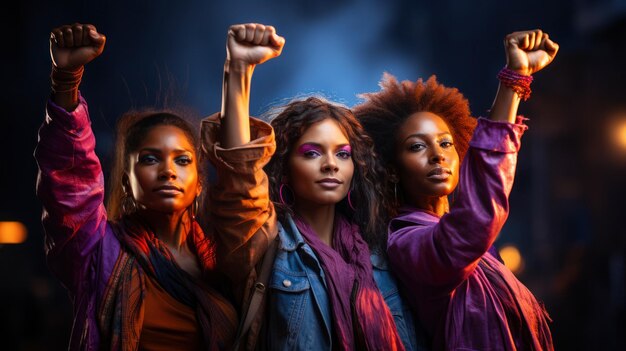 Premium Ai Image Women Activists With Raised Hands Clenched Into