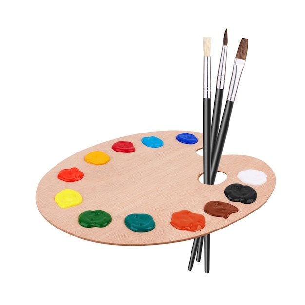 Premium Photo | Wooden art palette with paints and brushes Premium Photo | Wooden art palette with paints and brushes