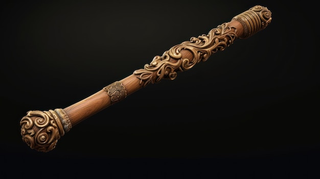Premium AI Image | A wooden handle with a scroll design on the top. Premium AI Image | A wooden handle with a scroll design on the top.