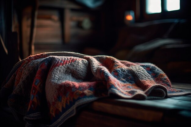 Premium AI Image | Woolen blanket in the hut Generative AI Premium AI Image | Woolen blanket in the hut Generative AI
