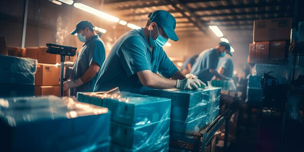 Premium AI Image | Workers diligently packaging and labeling finished ... Premium AI Image | Workers diligently packaging and labeling finished ...