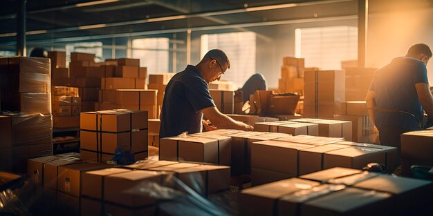 Premium AI Image | Workers diligently packaging and labeling finished ... Premium AI Image | Workers diligently packaging and labeling finished ...