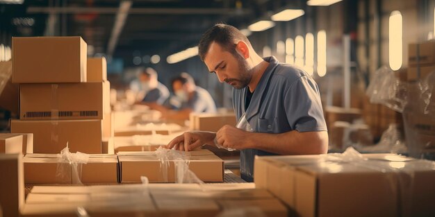 Premium AI Image | Workers diligently packaging and labeling finished ... Premium AI Image | Workers diligently packaging and labeling finished ...