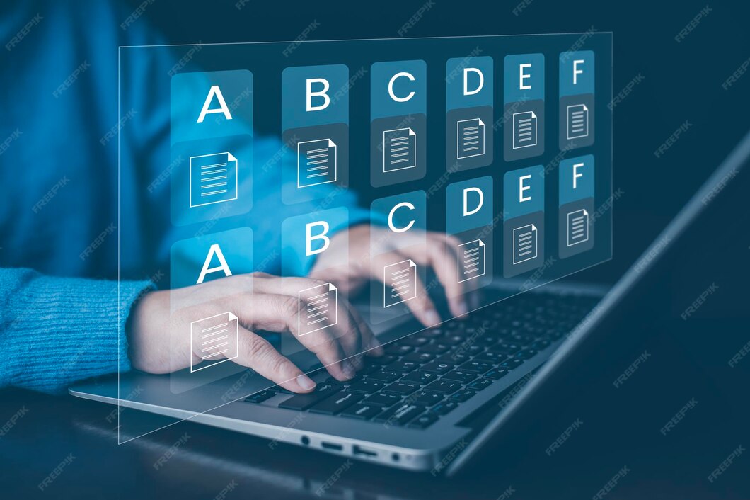 Premium Photo | Working on laptop Online documentation database ...