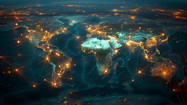 Premium Photo | World map with glowing lines showing global ... Premium Photo | World map with glowing lines showing global ...
