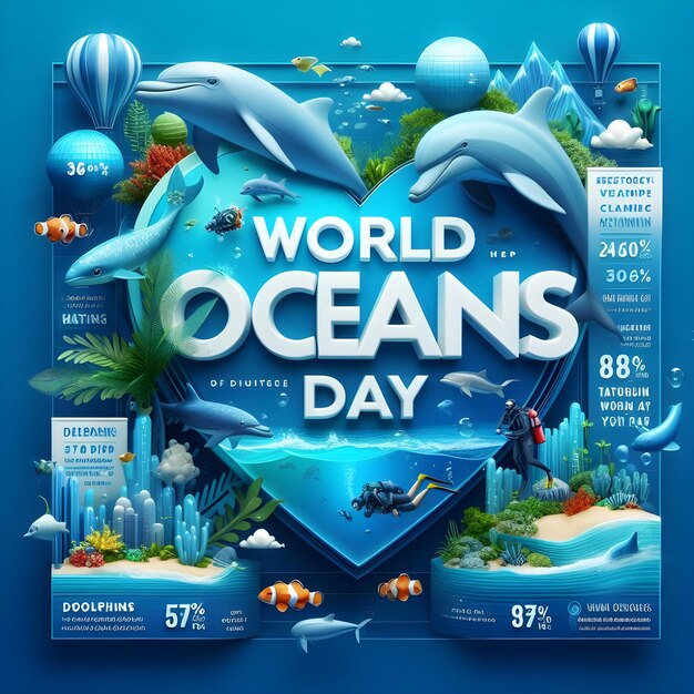 Premium Photo World Oceans Day Paper Art Style Social Media Post