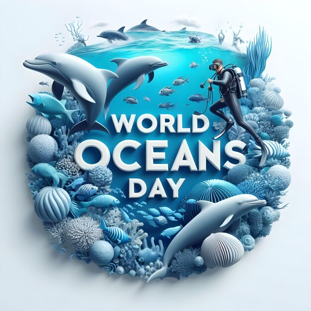 Premium Photo World Oceans Day Paper Art Style Social Media Post