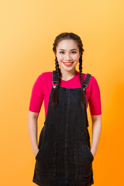 Premium Photo On A Yellow Background Asian Girls Various Expressions Display Embodies The 2744