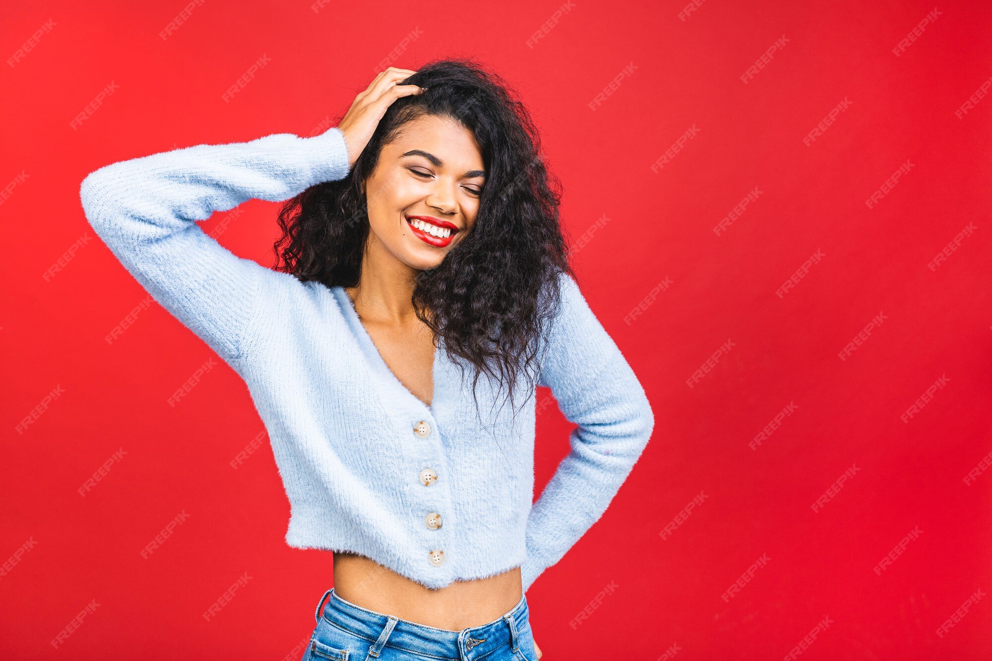 Premium Photo | Young african american black woman isolated over red ... Premium Photo | Young african american black woman isolated over red ...