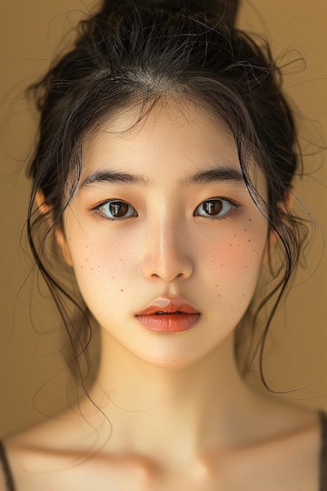 Premium Photo Young And Beautiful Wide Face Korean Girl Hair Tied In The Back Adult Girl Moderate