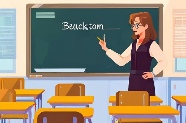 Young Female Teacher Near Blackboard Teaching Student in Classroom at ... Young Female Teacher Near Blackboard Teaching Student in Classroom at ...