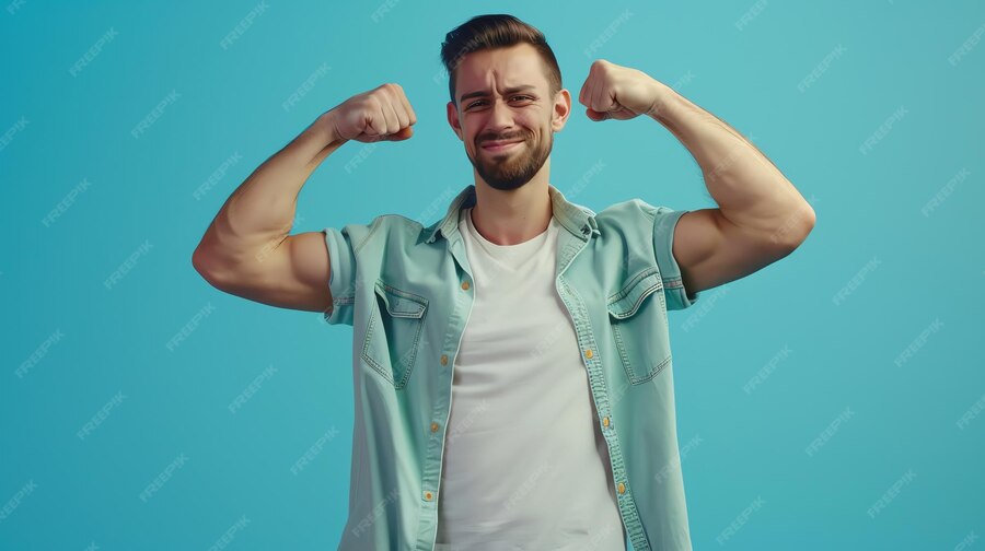 Premium Photo Young Man Flexing His Biceps With A Playful Expression