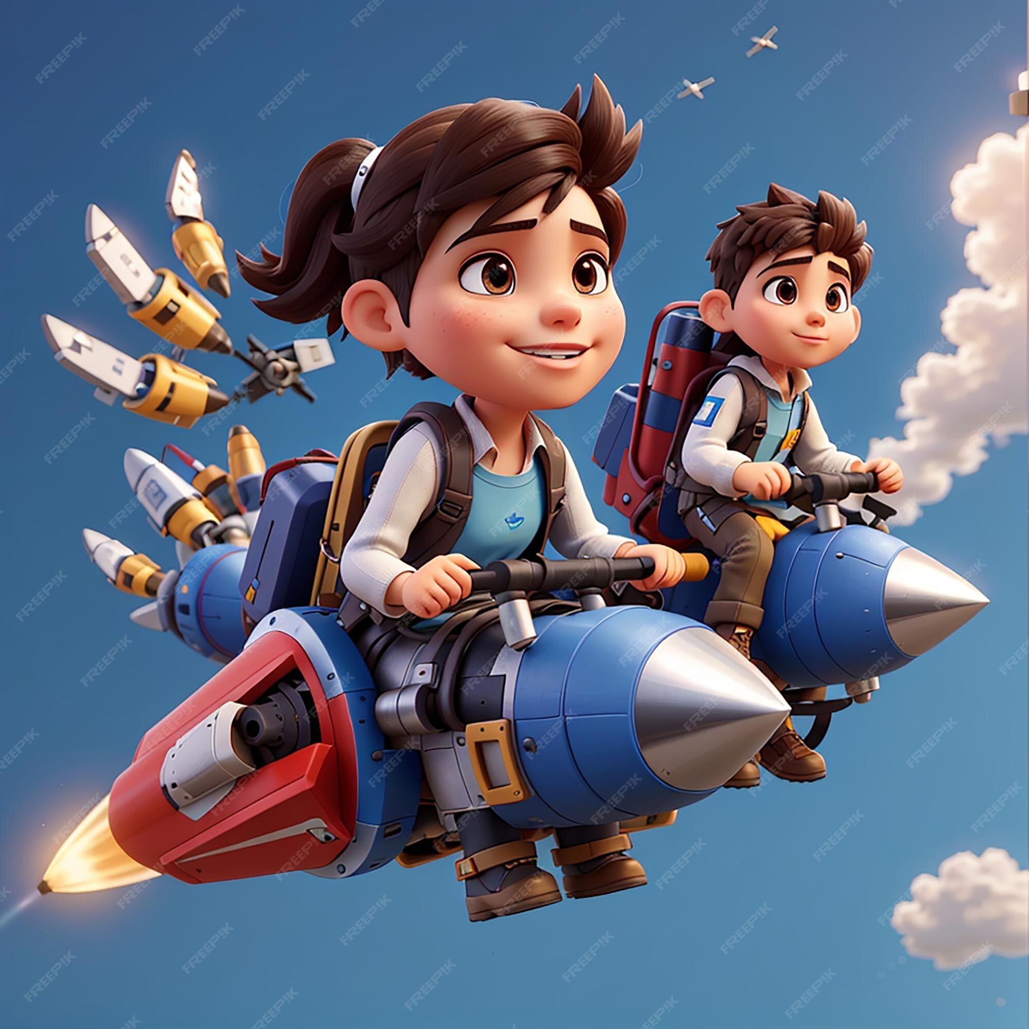 Premium Photo Young People Fly Using Rocket Engines 3d Character Illustration