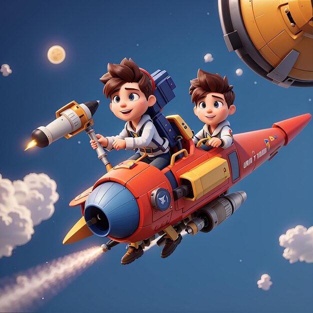 Premium Photo Young People Fly Using Rocket Engines 3d Character Illustration
