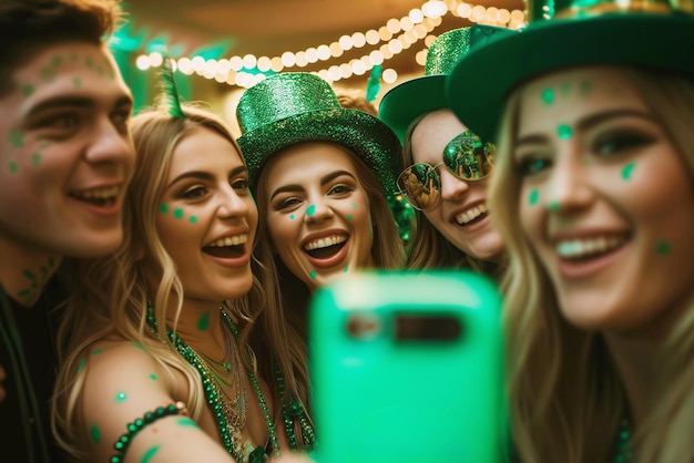 Premium Photo Young People At Saint Patrick Day Party Take Selfies