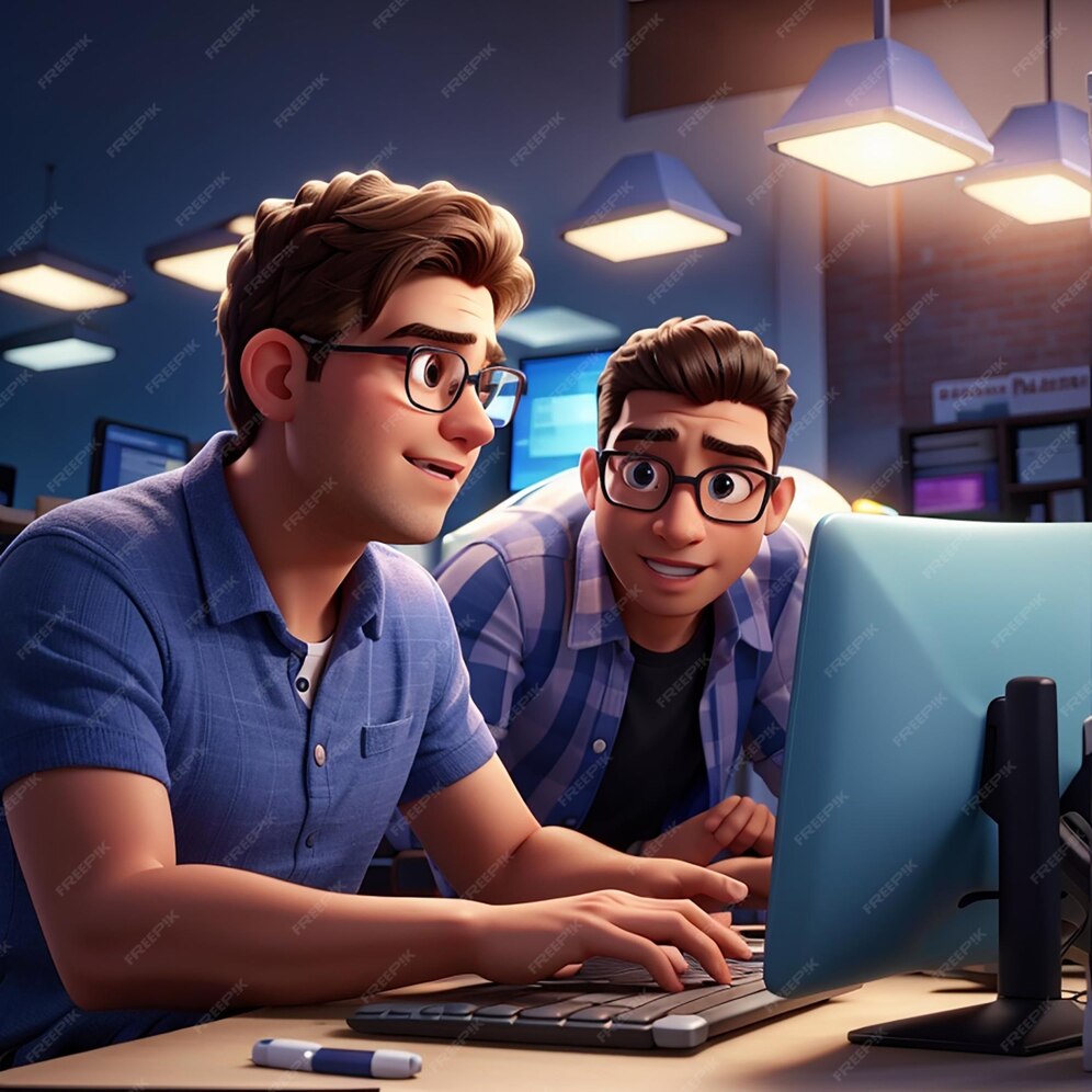 Premium Photo | Young programmer at computer and boss chief talking in ...